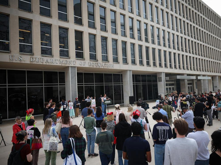 Students protest Education Department closure in 'Hands Off Our Schools ...