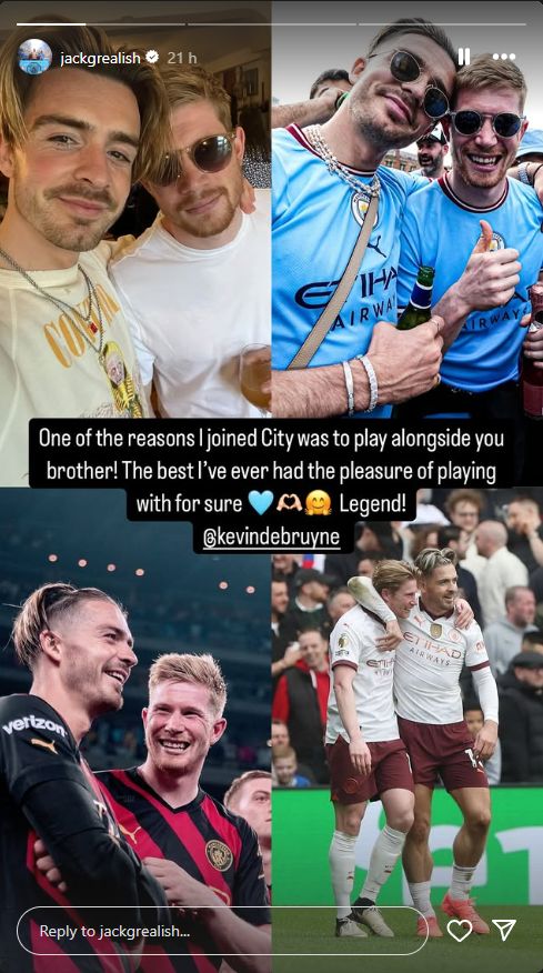 Jack Grealish sends emotional farewell message to Kevin De Bruyne after ...