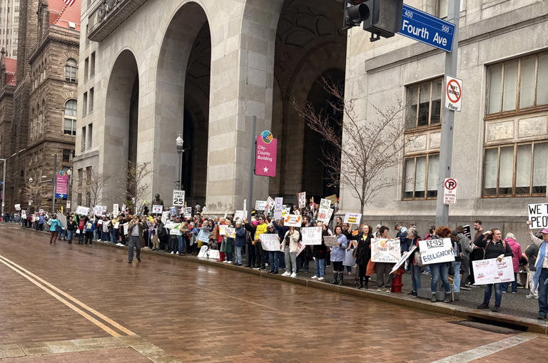 Rally held in Downtown Pittsburgh as part of nationwide “Hands Off ...