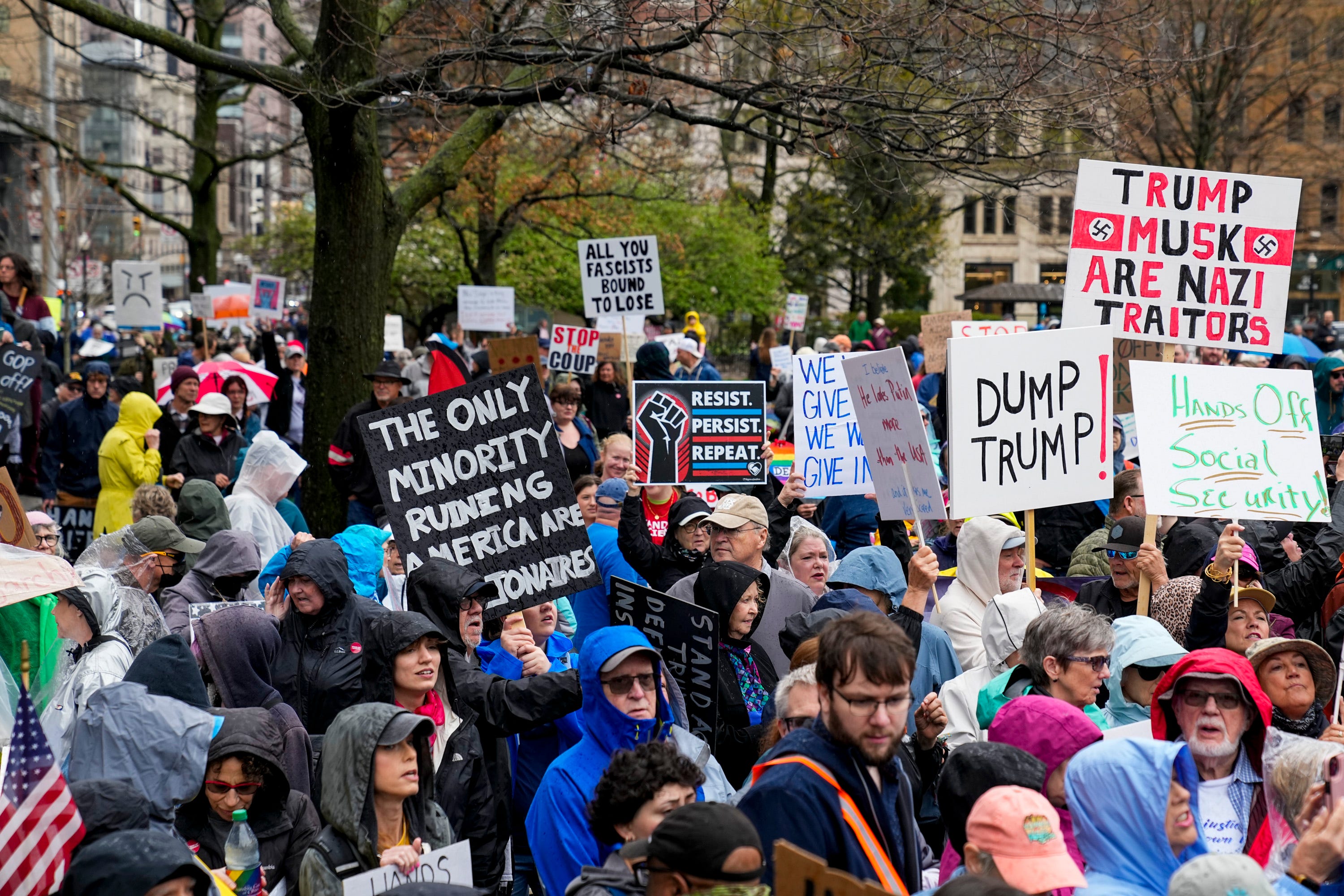 Hands Off protest against Donald Trump, Elon Musk brings thousands to ...