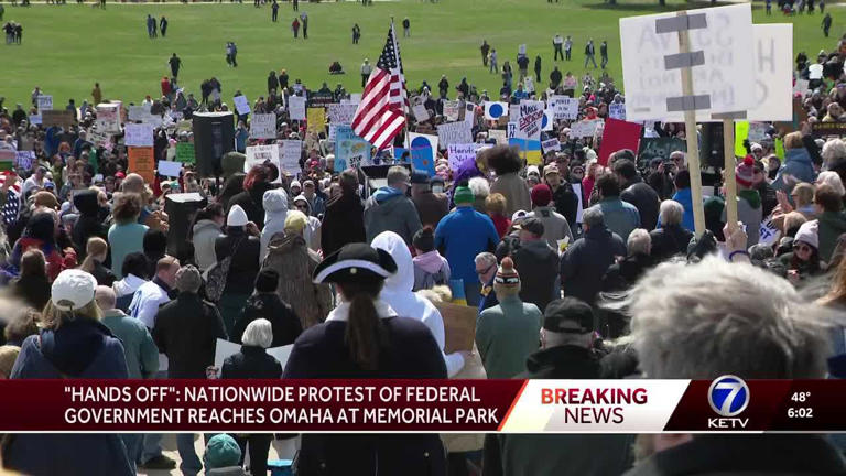 'Hands Off!': Omaha residents join in on nationwide protest of federal ...