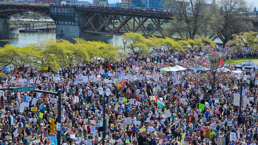 Thousands in PNW march in anti-Trump ‘Hands Off’ rally