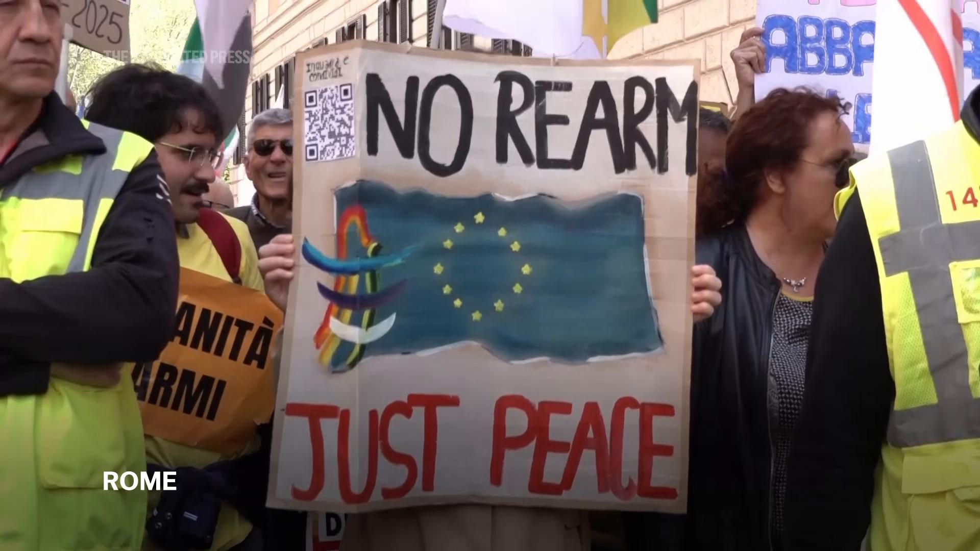 Thousands rally in Rome to protest European plans to increase military ...