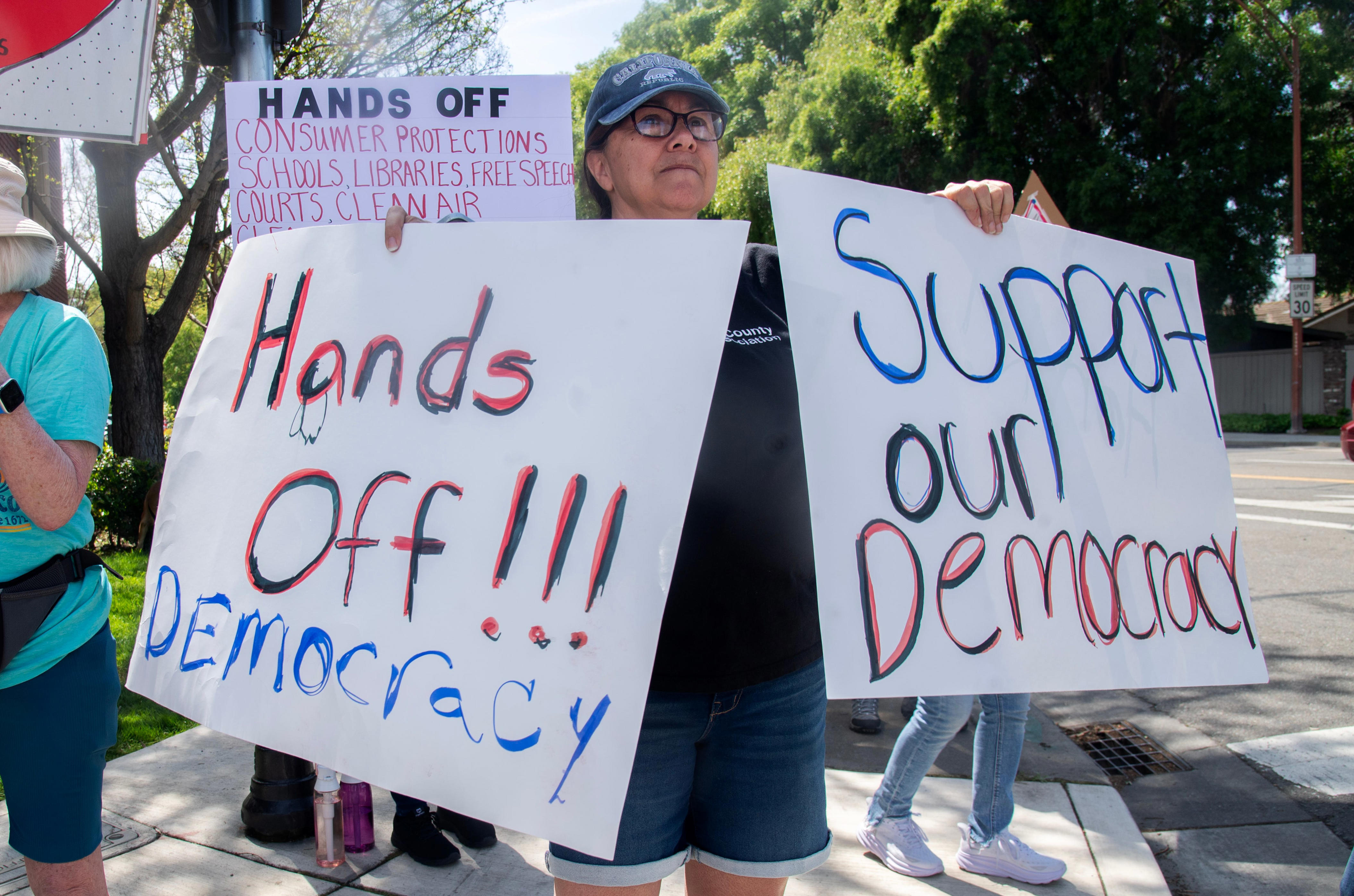 ‘Hands Off!’ protest of Trump, Musk policies draws crowds in Stockton