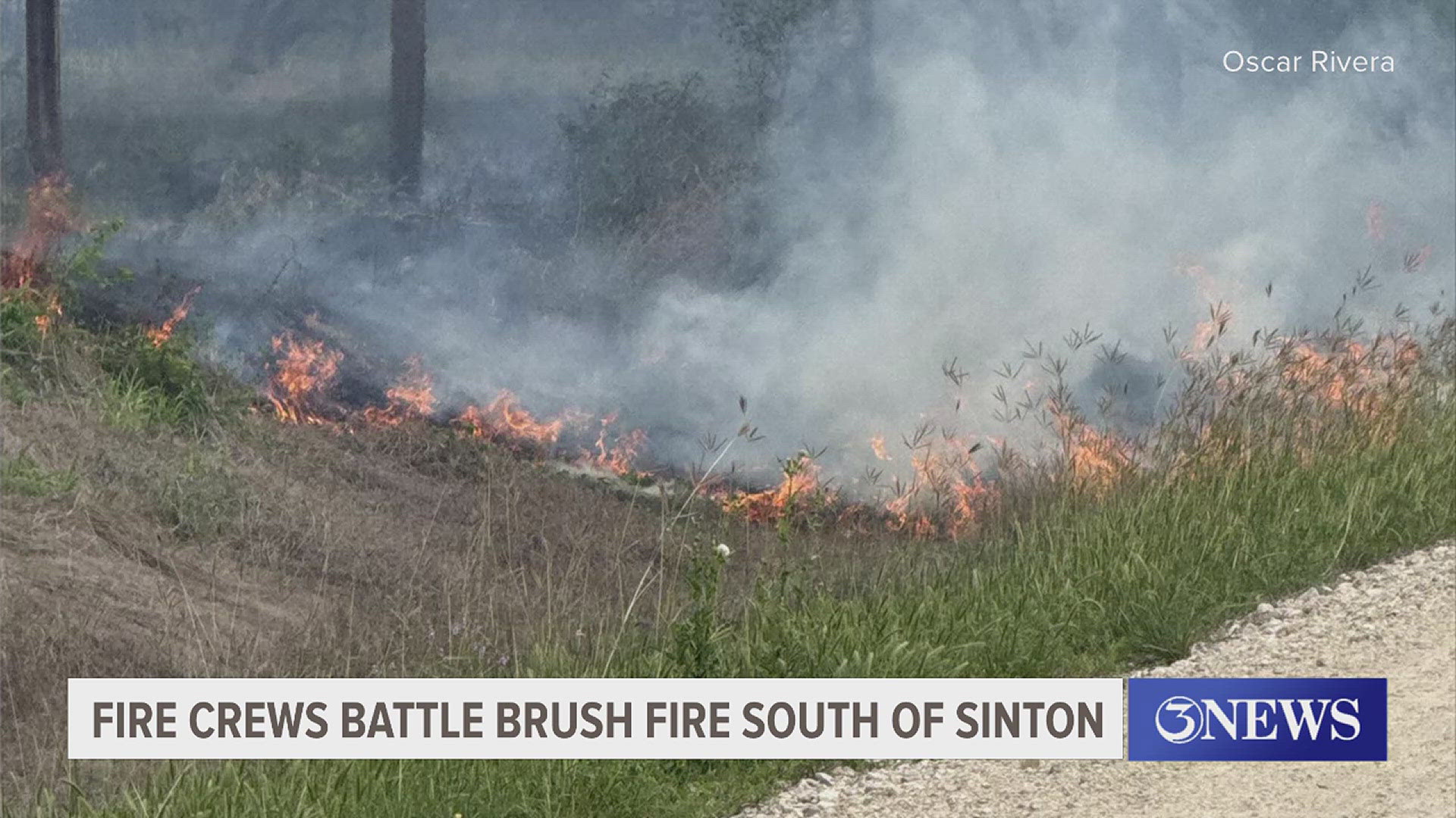 Fire crews battle brush fire south of Sinton