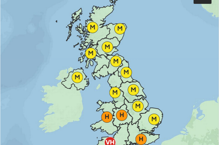 Met Office map warns of 'very high' pollen count for hay fever ...