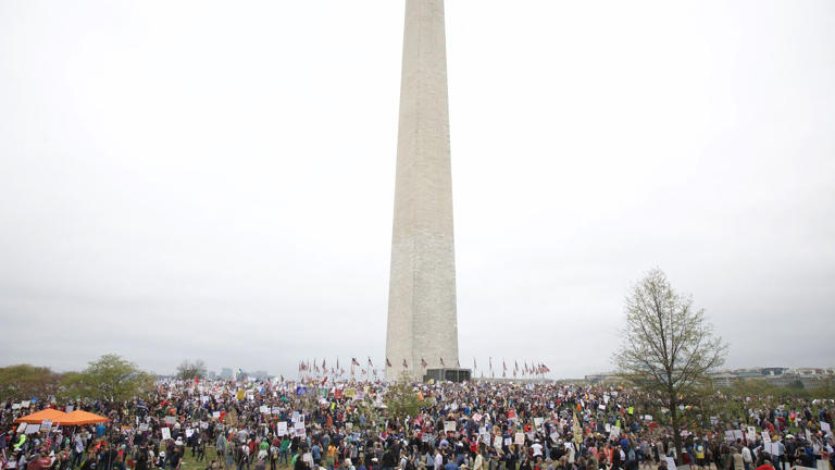 In photos: "Hands Off!" protesters rally against Trump across the U.S.
