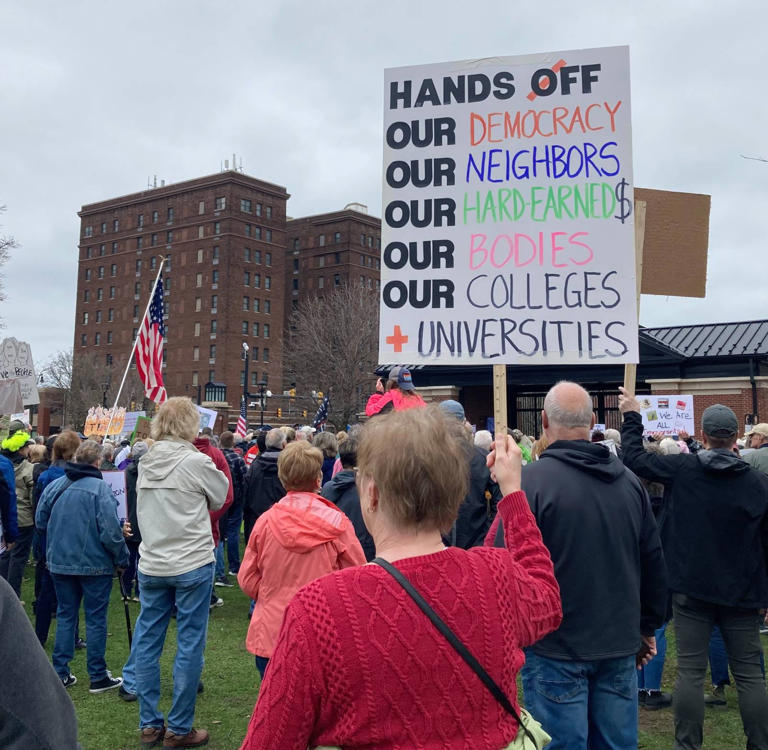 Protesters rally against Trump, Musk in Hands Off! rally in Erie