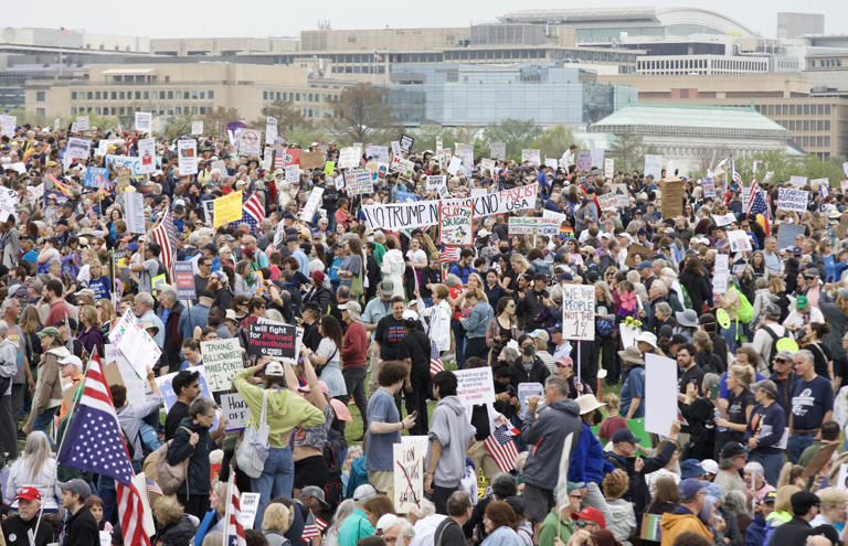 In photos: "Hands Off!" protesters rally against Trump across the U.S.