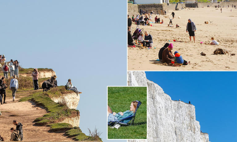 Sunworshippers risk their lives on the crumbling cliffs at Beachy Head