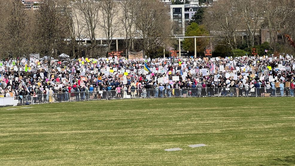 'Hands Off:' Protesters rally in Seattle against Trump and Musk's influence
