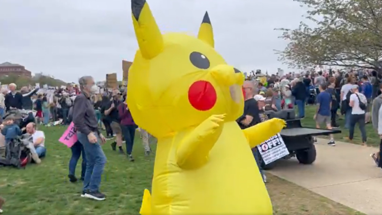 After Turkey, Pikachu spotted at anti-Trump Hands Off! rally in US