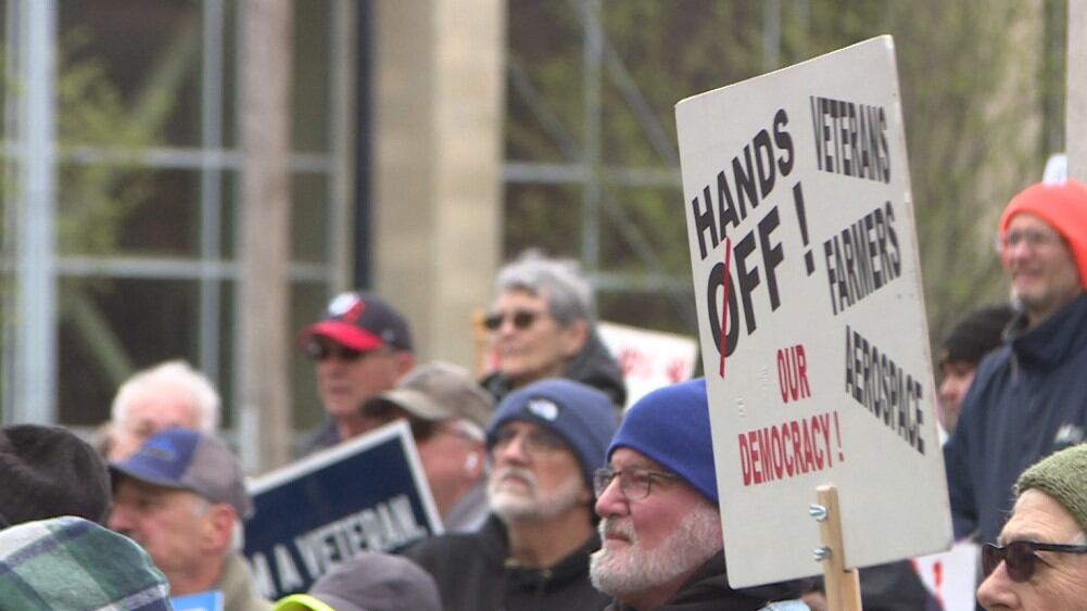‘Hands Off’ protesters rally at Sedgwick County Historic Courthouse