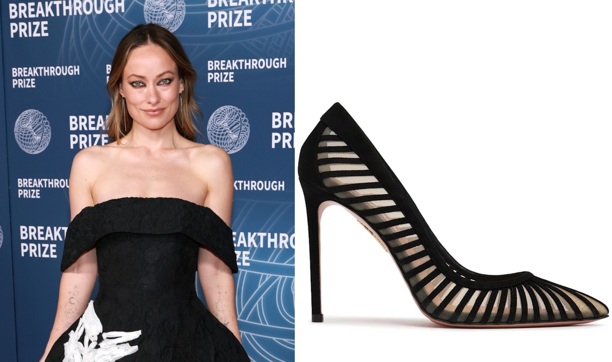 Olivia Wilde Cages Her Feet in Mesh and Suede Aquazzura Passion Pumps ...