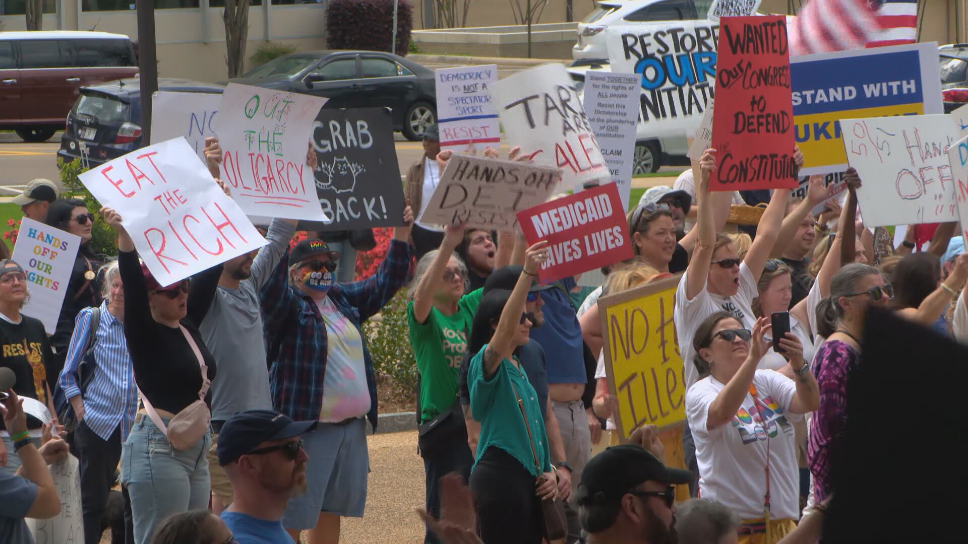 ‘Hands Off!’ Protest: Hundreds gathered at the State Capitol to protest ...