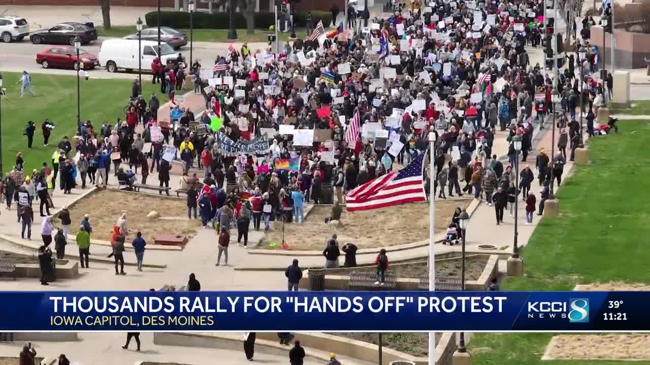 Thousands across Iowa take part in nationwide "Hands Off" protests ...