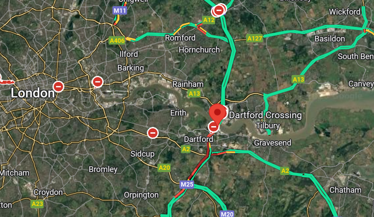 Drivers face hour-long delays at Dartford Crossing with traffic at ...