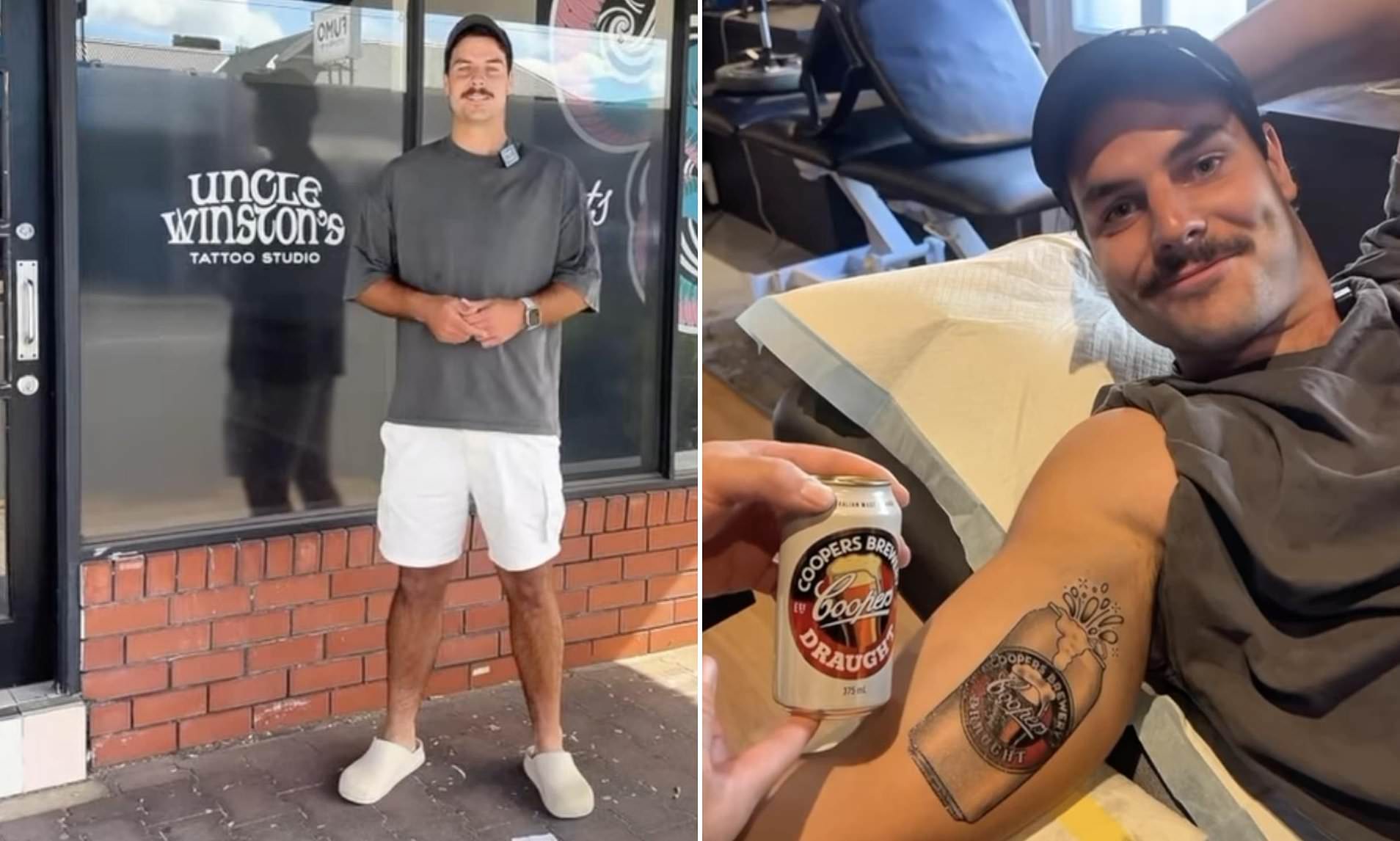 Footy star stuns fans by getting a can of BEER inked on his arm as his ...