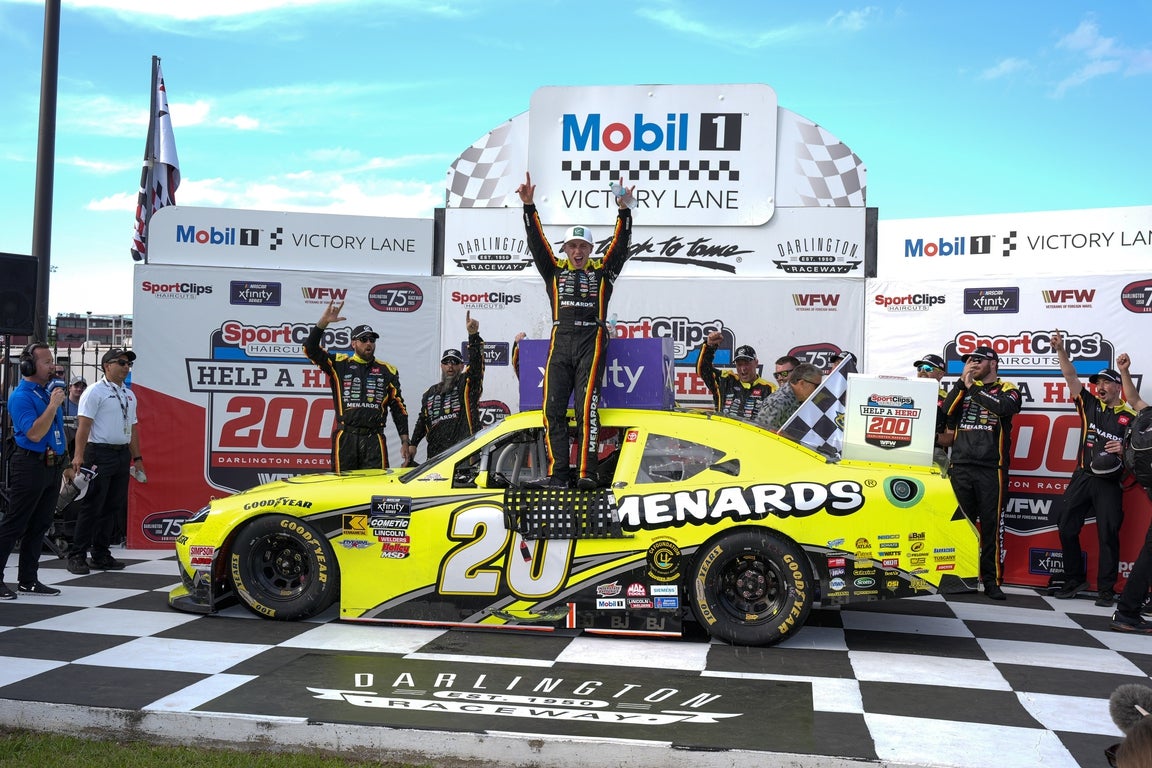 NASCAR Xfinity Series driver Brandon Jones wins the Great Clips 200