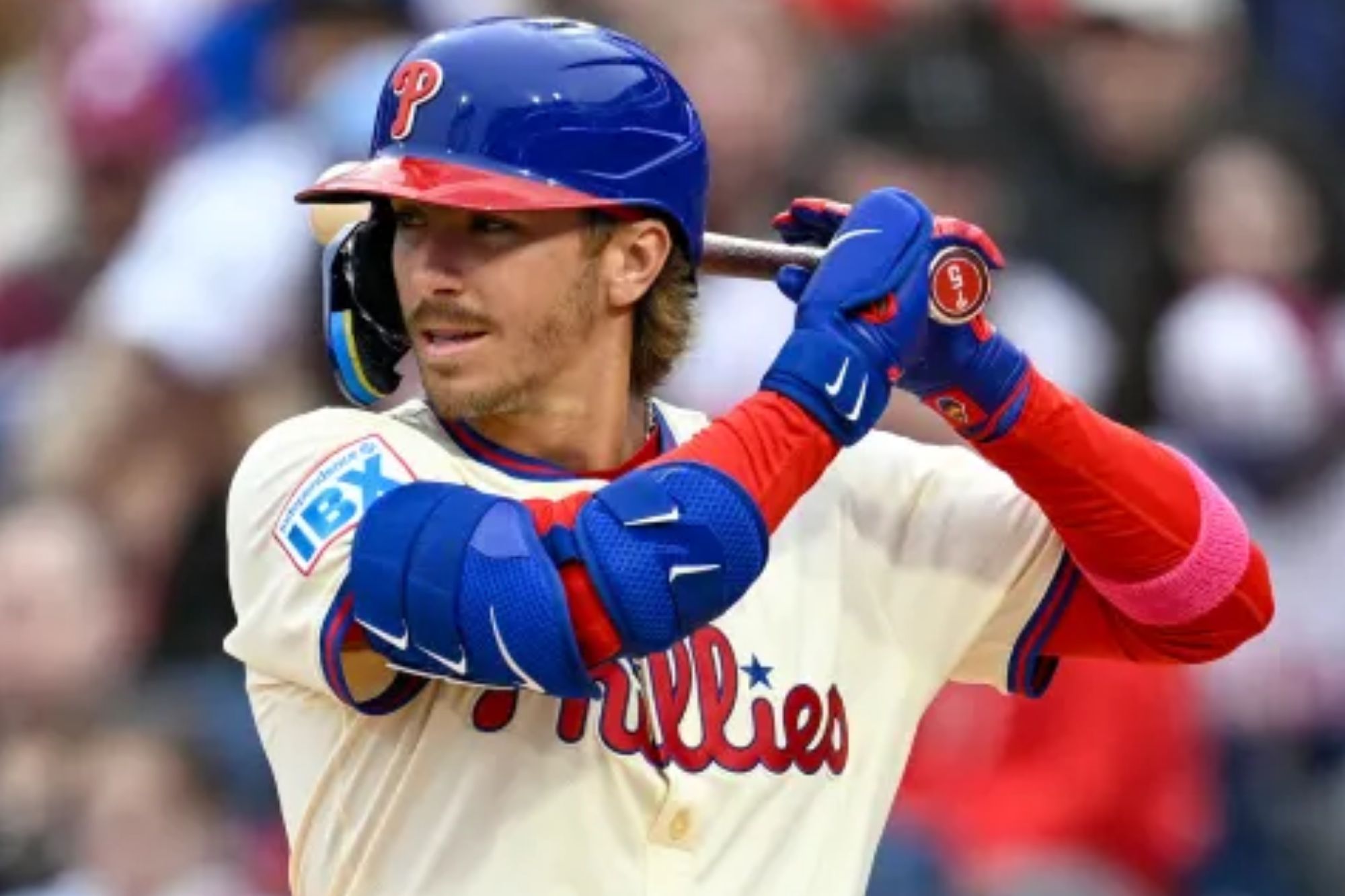 Phillies’ Bryson Stott wears special armband during at-bat to reveal ...