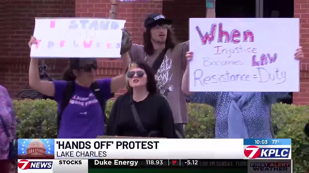 Protesters rally in Lake Charles against Trump, Musk policies