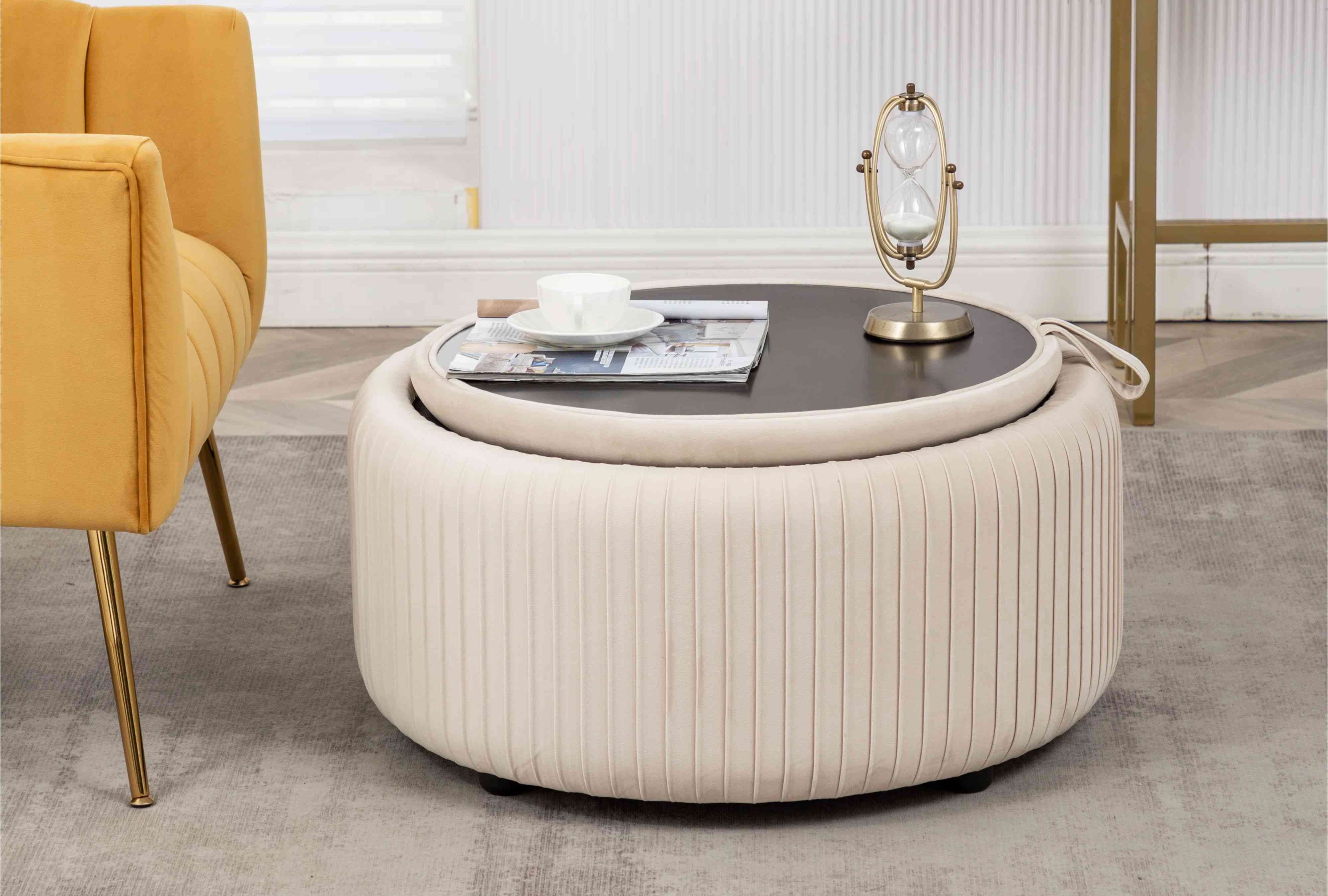 This Storage Ottoman Converts to a Coffee Table and Elevates Small ...