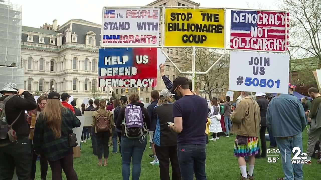 Thousands gather at Baltimore City Hall for "Hands Off!" rally