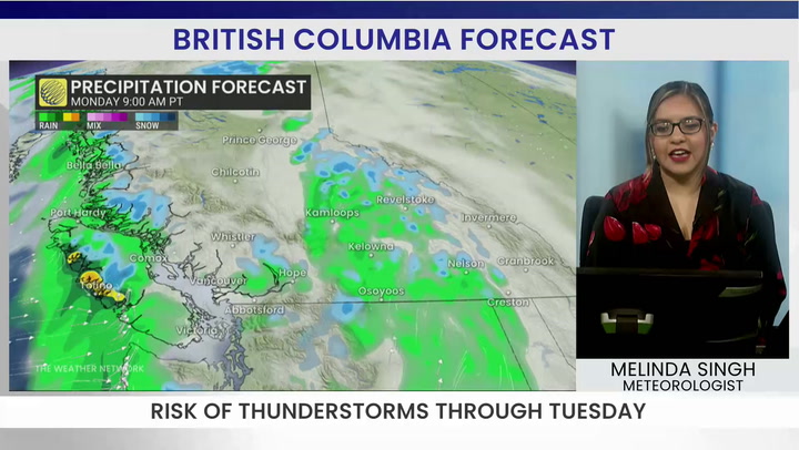 Thunder risk arrives as rain spills over British Columbia