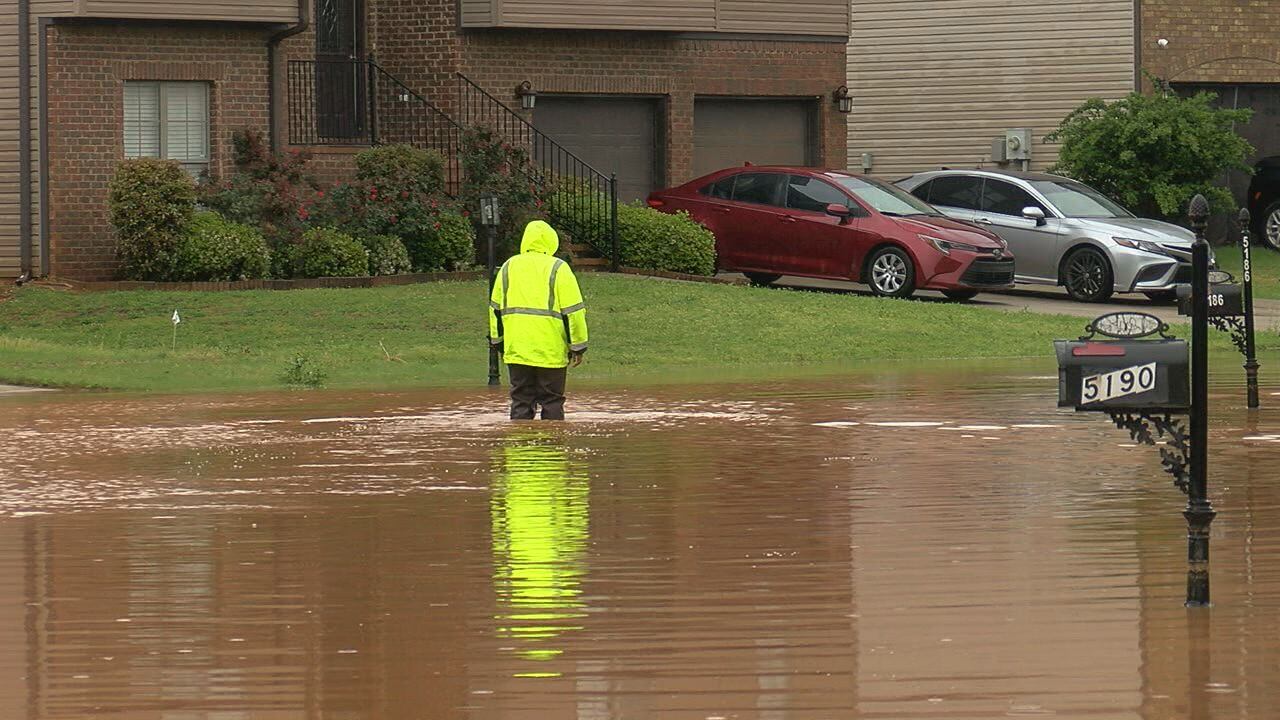 Flood water nearly touching mailboxes in Meadow Lake neighborhood