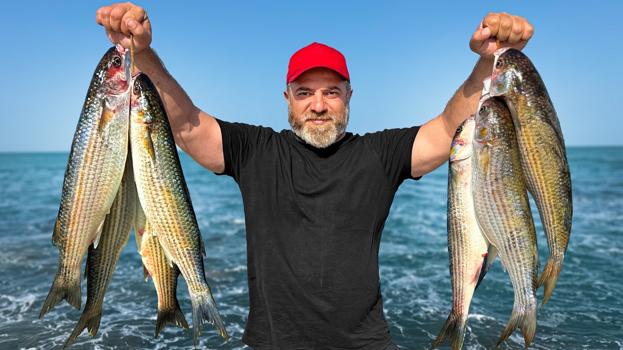 Fishing in a Secret Cooking Spot in the Caspian Sea! Delicious Mullet ...
