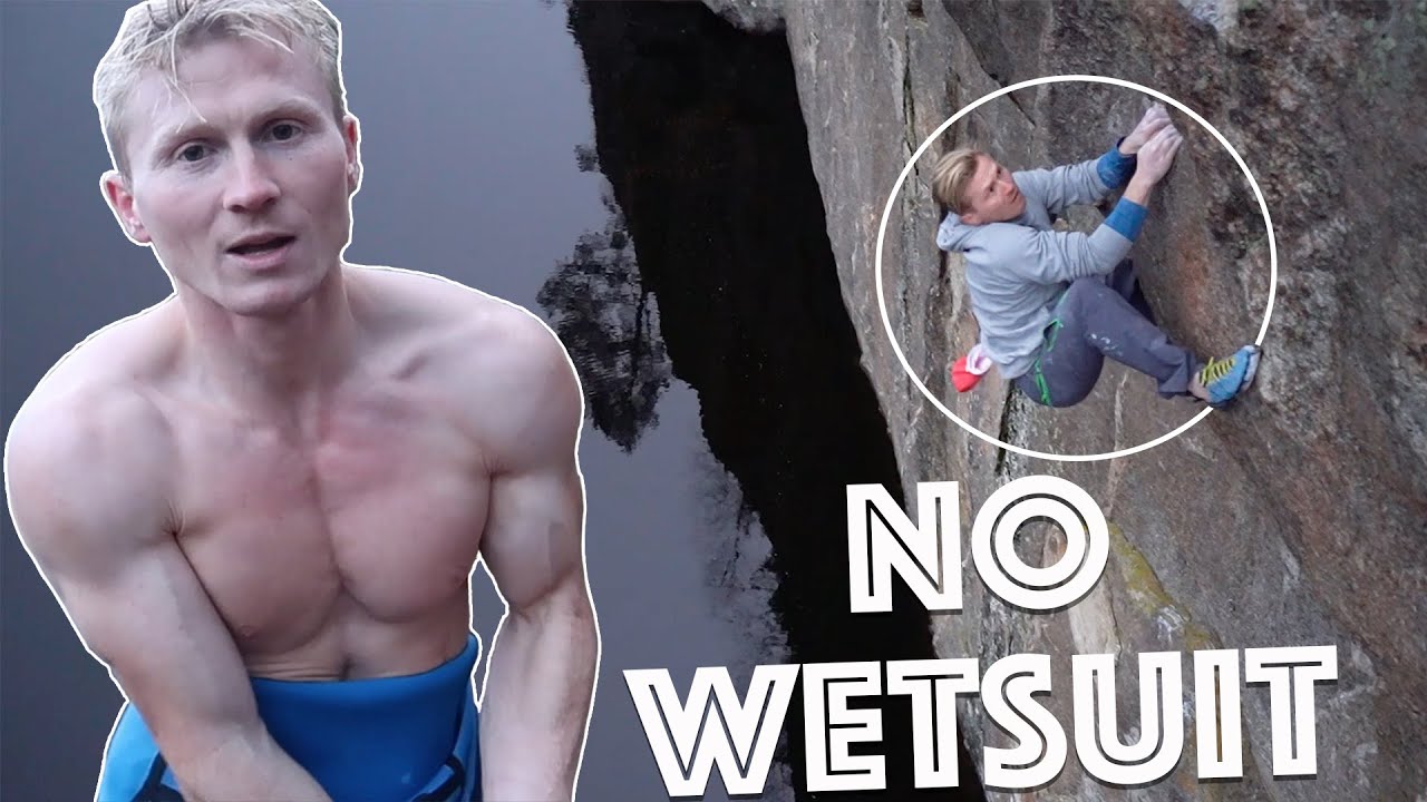 Climbing up Freezing Norwegian Lake