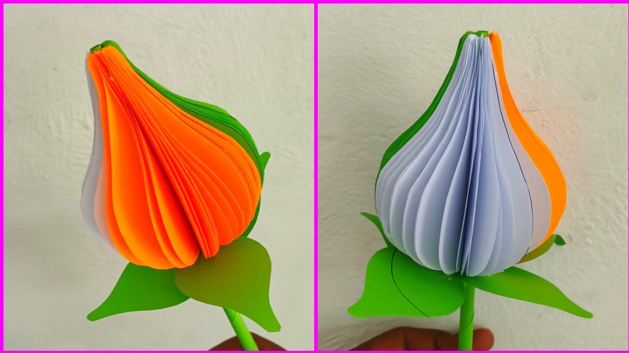 Independence Day Craft – DIY Tricolour Craft Ideas – DIY Tricolour Lotus 🌸🎨
