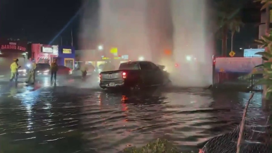 Truck shears hydrant, floods South L.A. roadway