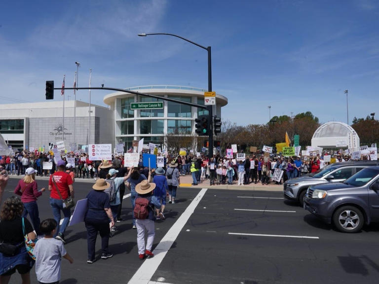 Hundreds Protest In Hands Off! Rally In San Ramon