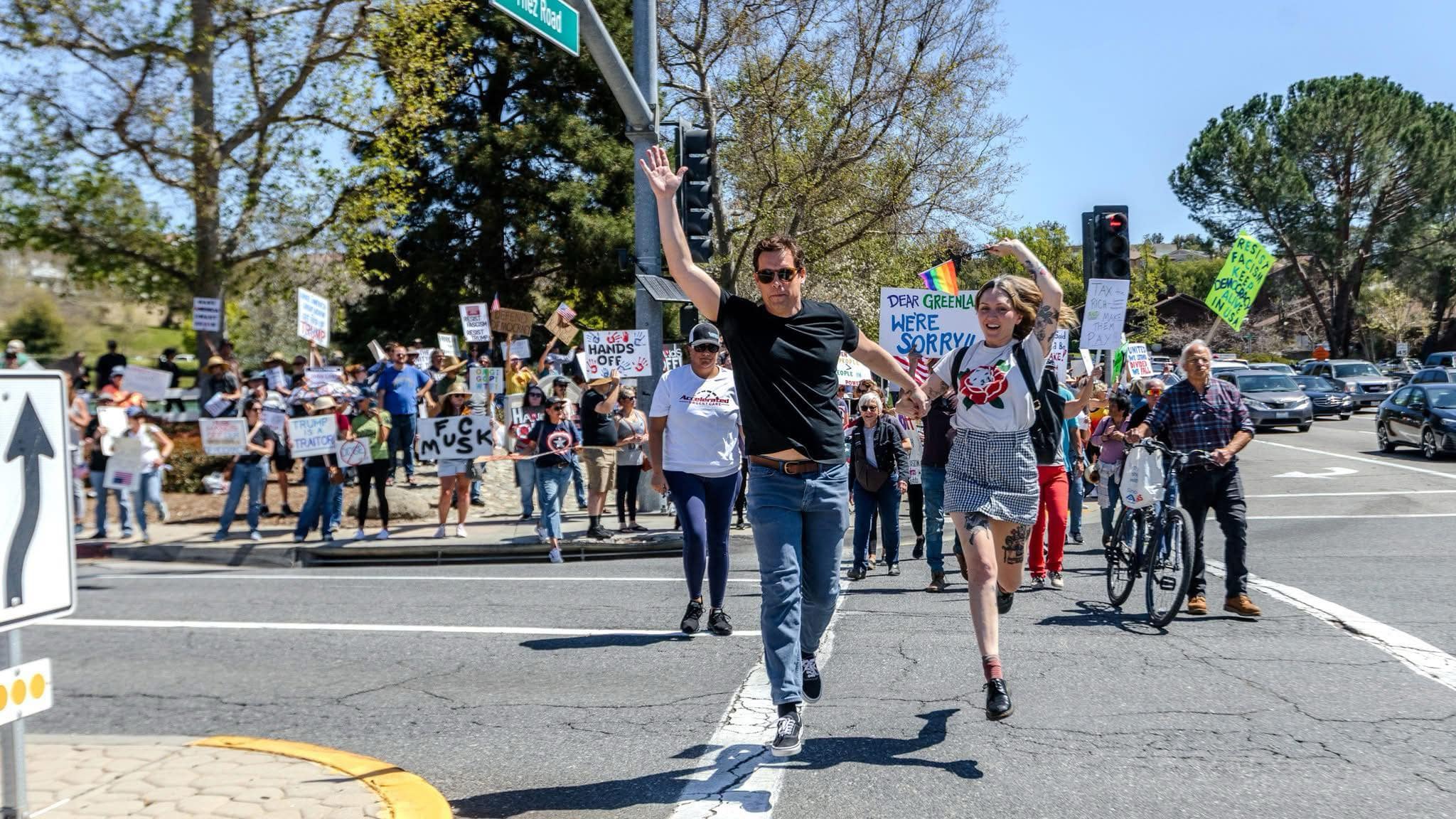 'Hands Off' Protestors Line Murrieta, Temecula City Streets Saturday