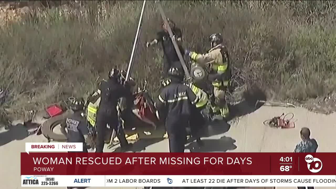 UPDATE: Woman removed from storm drain in Poway, fire department says