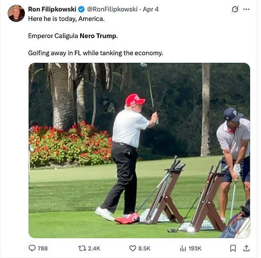 Trump compared to Emperor Nero for 'fiddling while Rome burns'