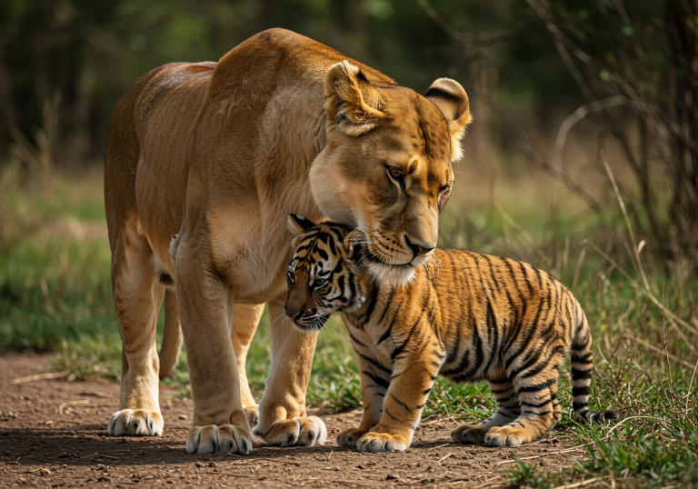 When A Lioness Helped A Tiger Mother Raise Her Cub