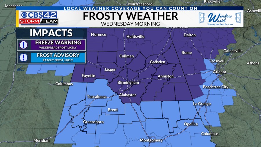 Light freeze expected Wednesday morning