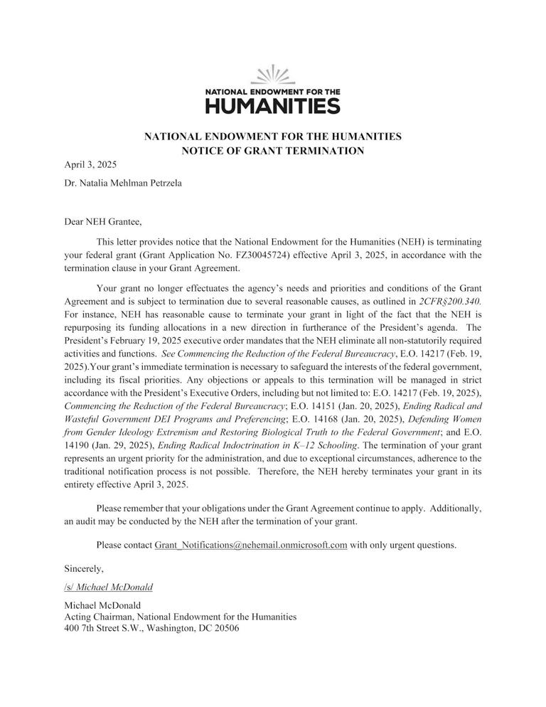 Here’s What One of Trump’s Grantee Termination Letters Looks Like