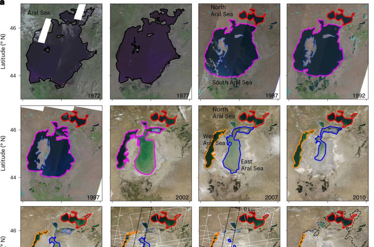 Satellite radar shows ground rising beneath the part of Aral Sea that ...