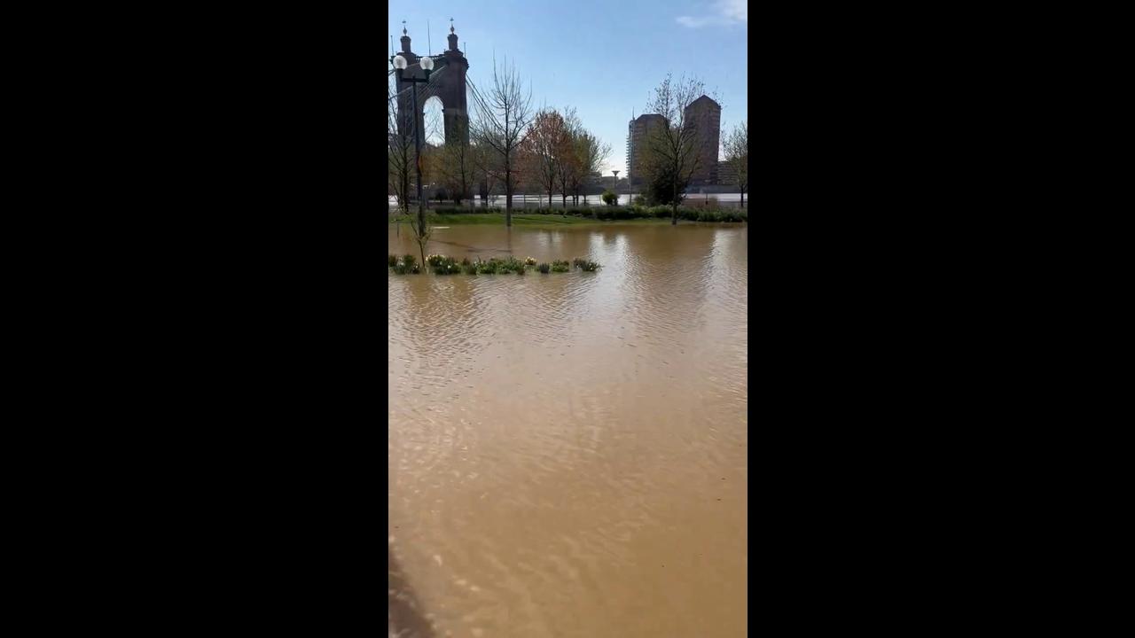 Ohio River overflows causing floods in downtown Cincinnati