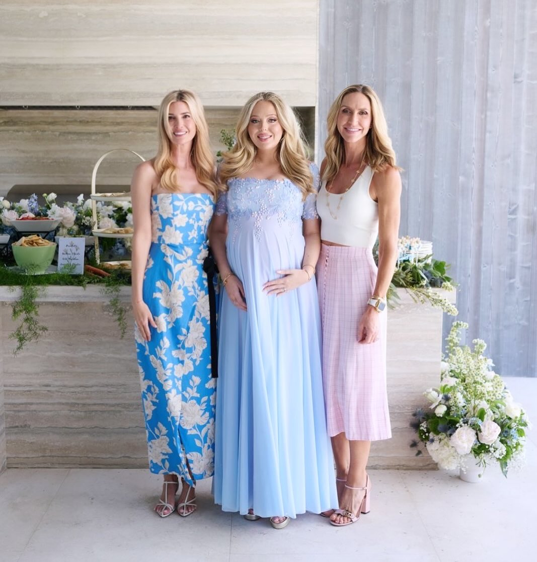 Ivanka Trump matches sister Tiffany in blue floral dress at her baby shower