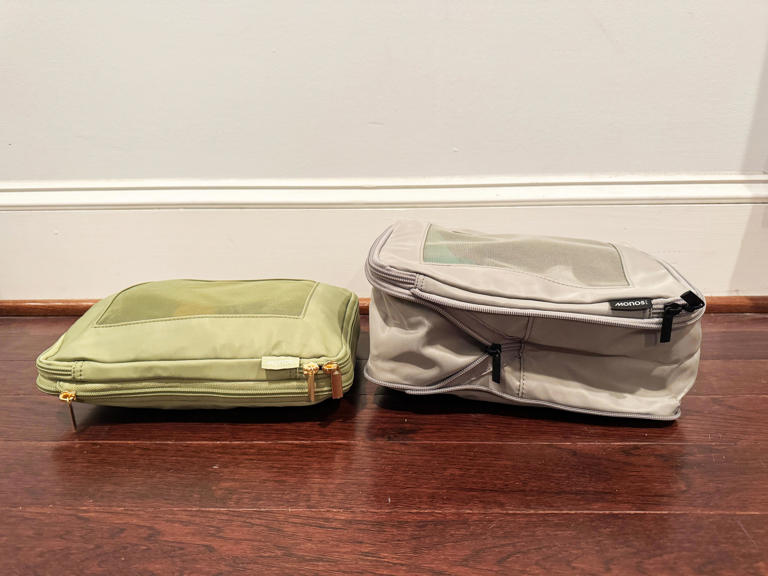 I never travel without these Monos compressible packing cubes, which ...