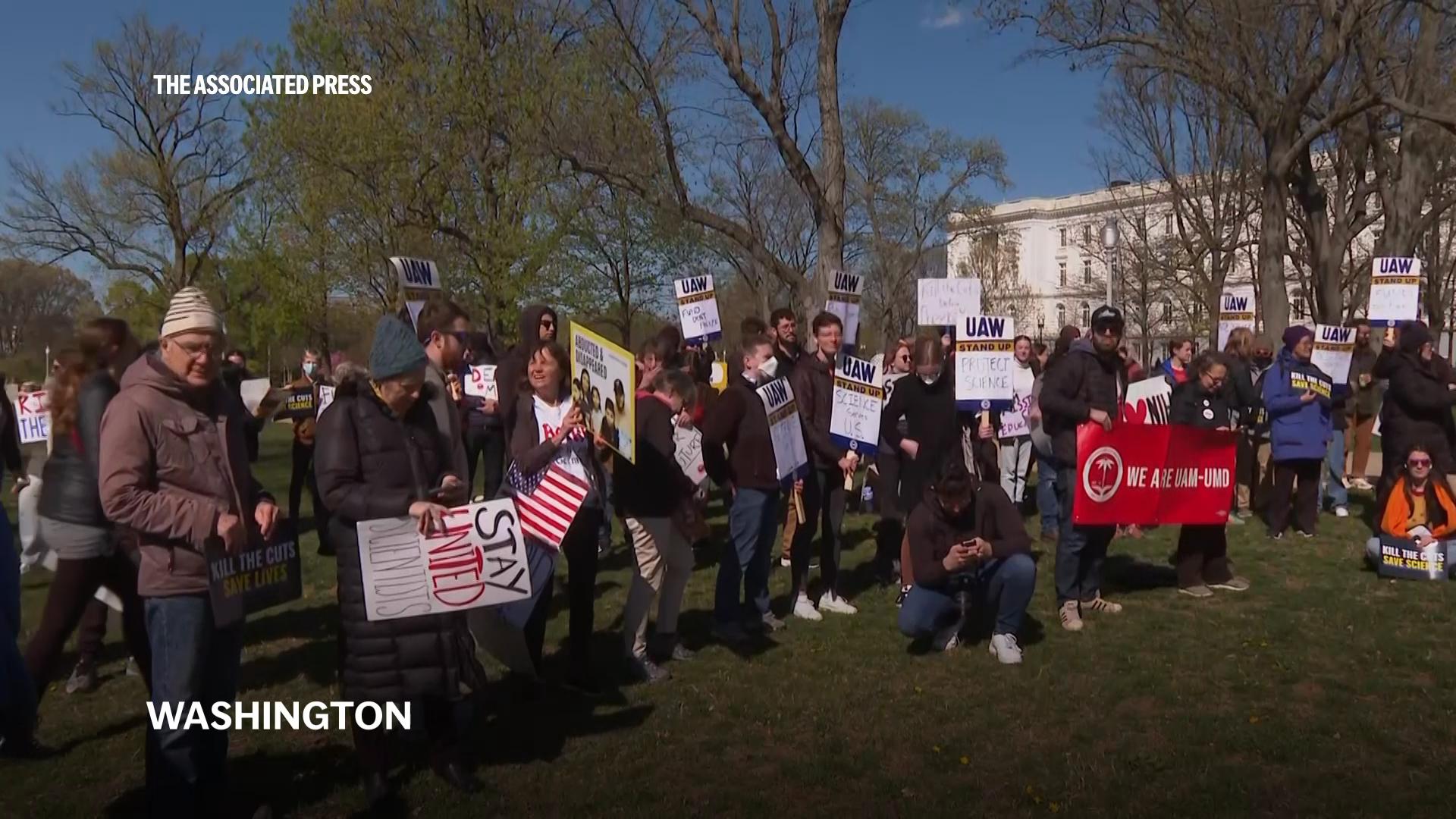 Protesters rally in Washington against DOGE cuts to science, research ...