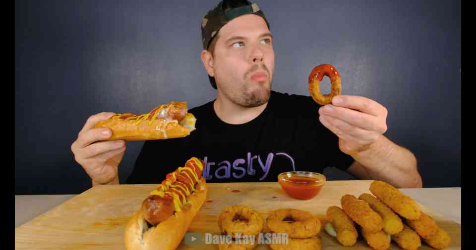 ASMR Giant Hot Dogs, Mozzarella Sticks & Onion Rings Mukbang ¦ Dave Kay ...