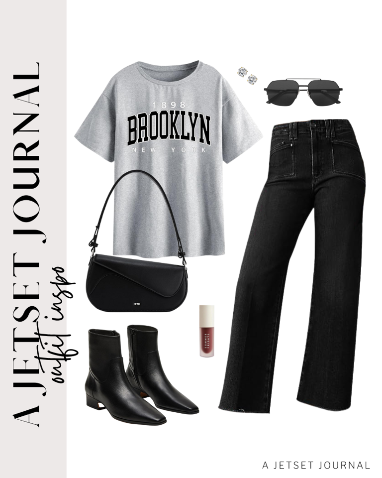 New simple outfits with graphic tees and black denim