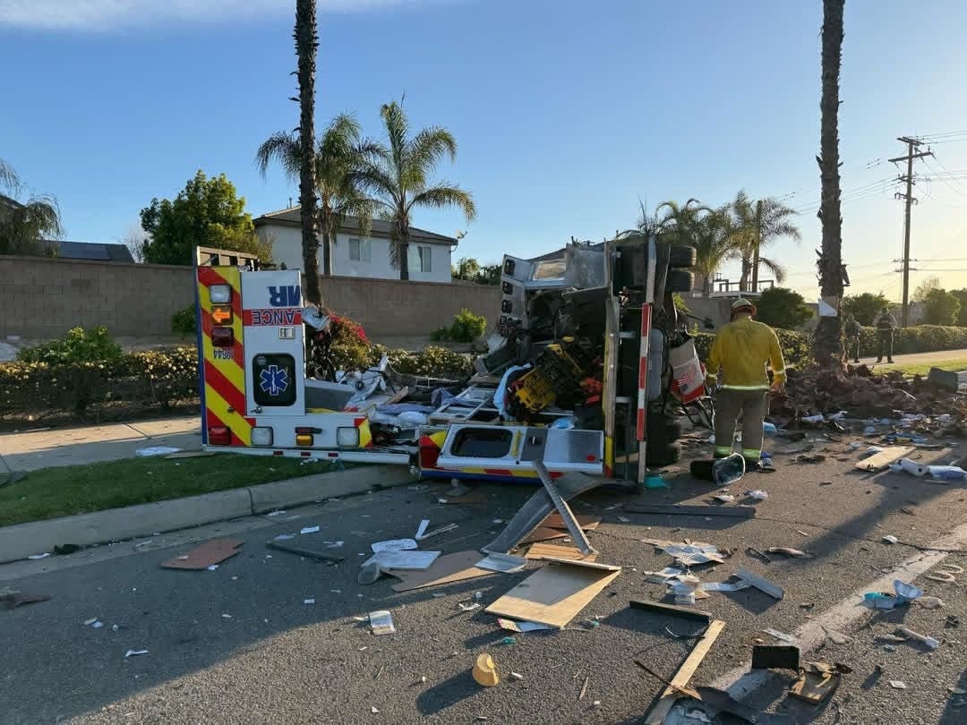 Private Ambulance Destroyed In Crash, 1 Dies, 2 Hurt In RivCo: CHP