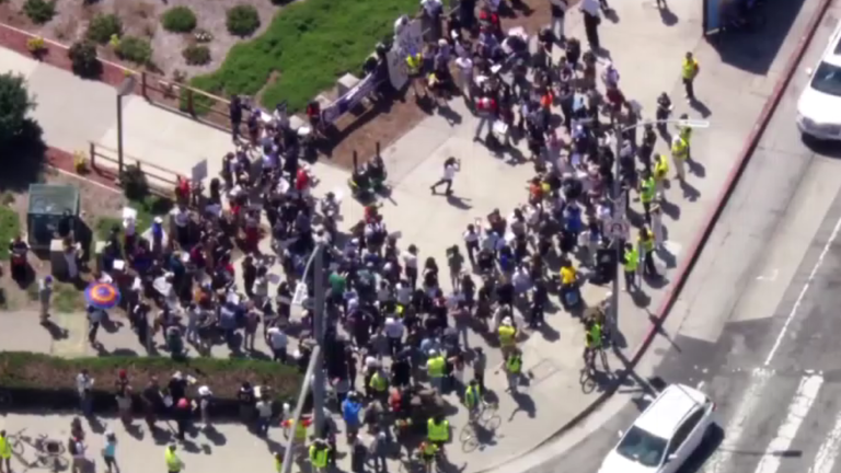 "Kill the Cuts" national Day of Action protestors move through West Los ...