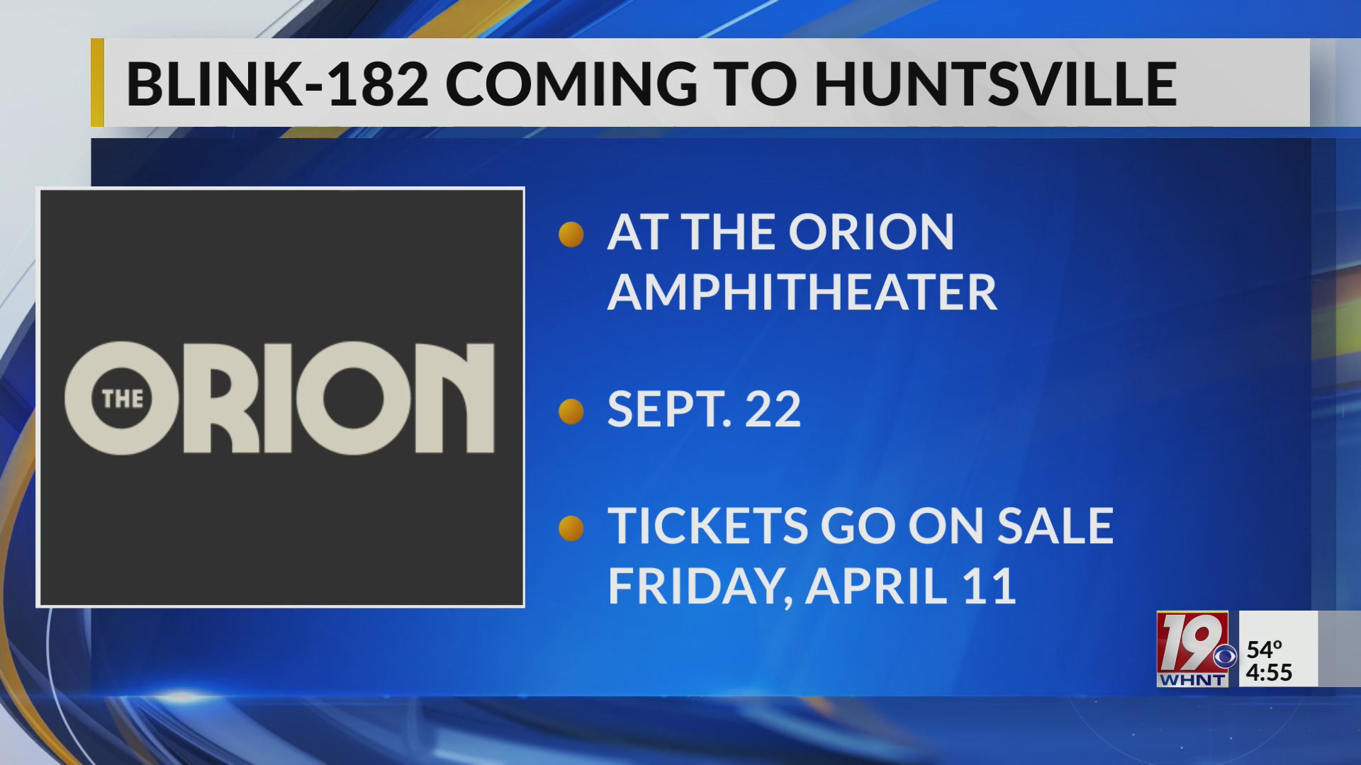 Blink-182 Coming to Orion | April 8, 2025 | News 19 at 4:30 p.m.
